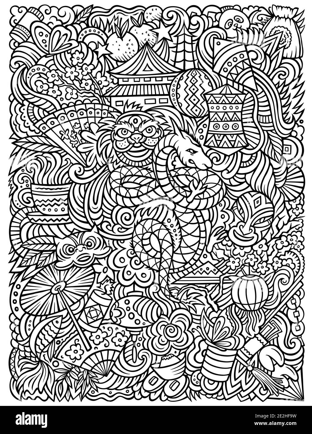 Chinese New Year hand drawn vector doodles illustration Stock Vector ...