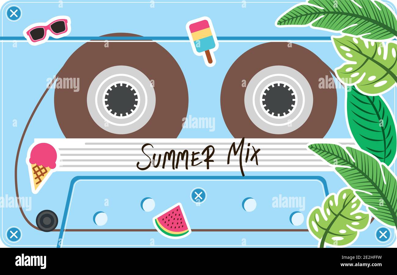 summer mix retro cassette design, Music vintage tape and audio theme ...
