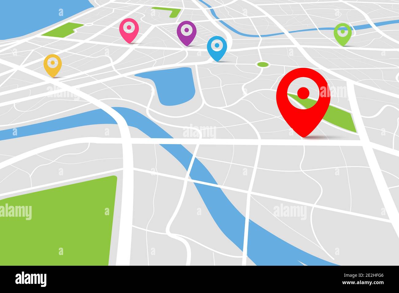 3D top view of a map with destination location point, Aerial clean top ...