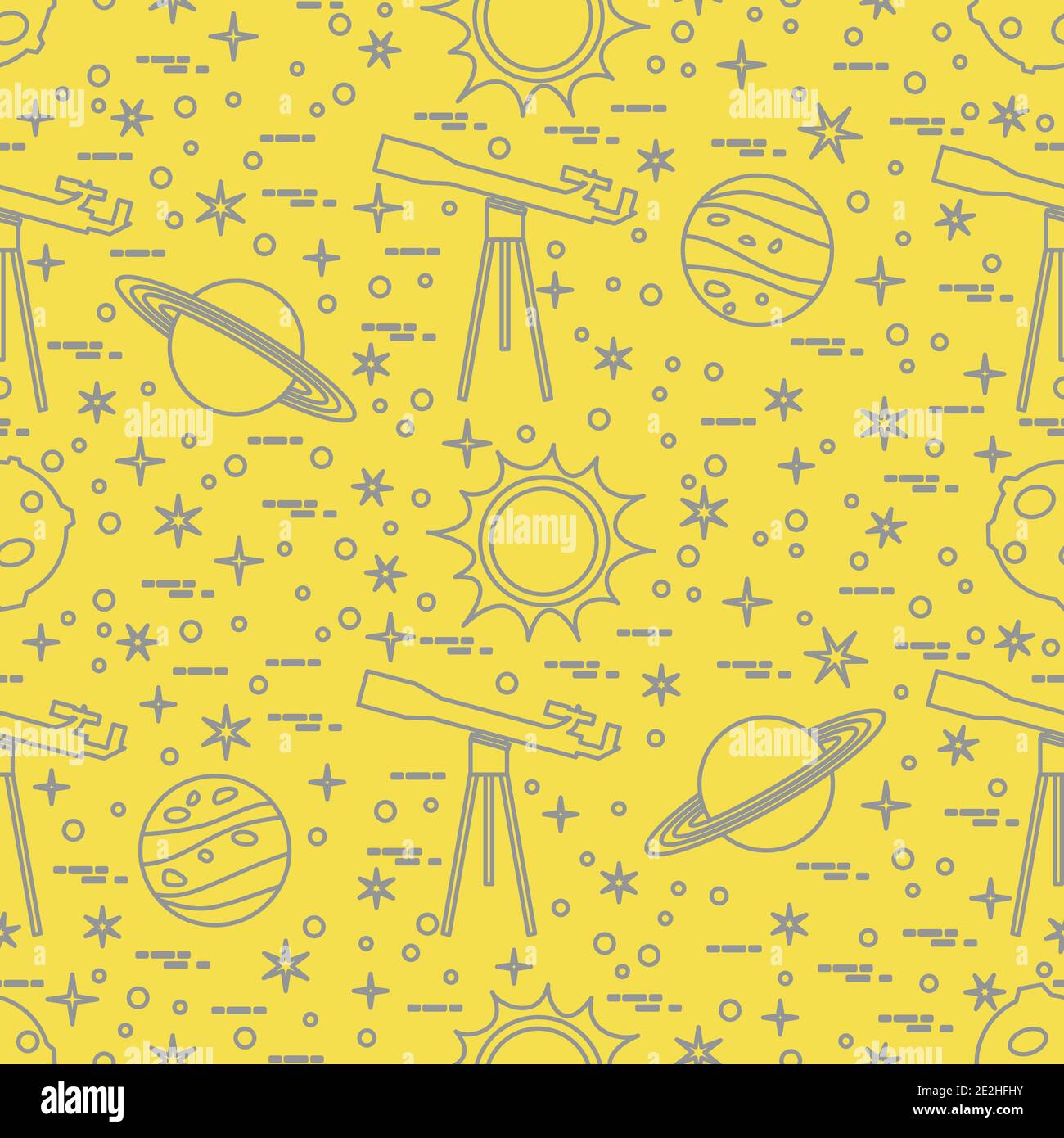 Seamless pattern with telescope, sun, planets, stars. Space exploration ...