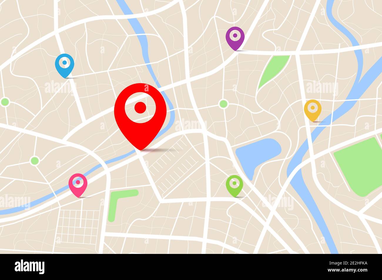 3D top view of a map with destination location point, Aerial clean top ...