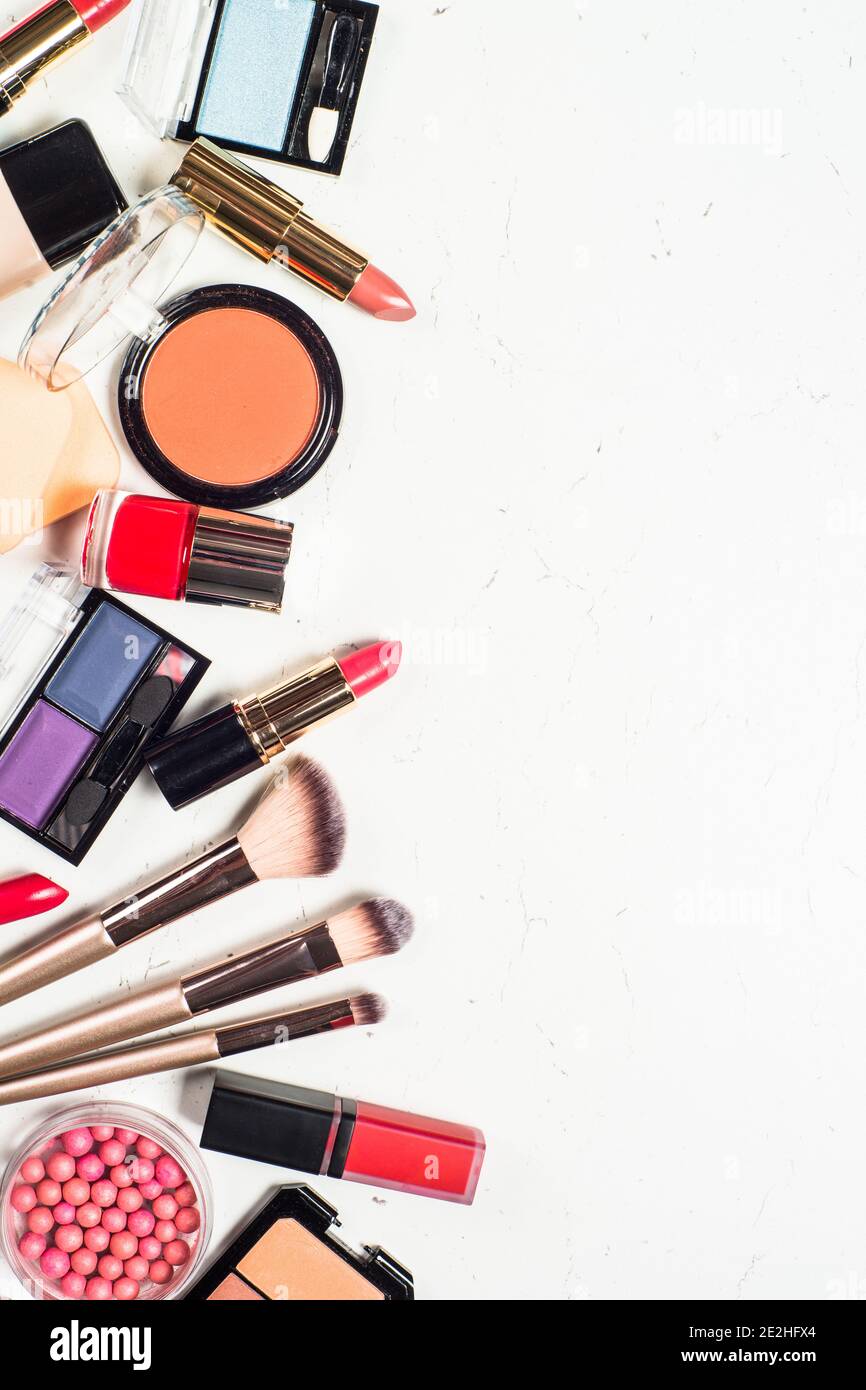 Makeup professional cosmetics on white background Stock Photo - Alamy