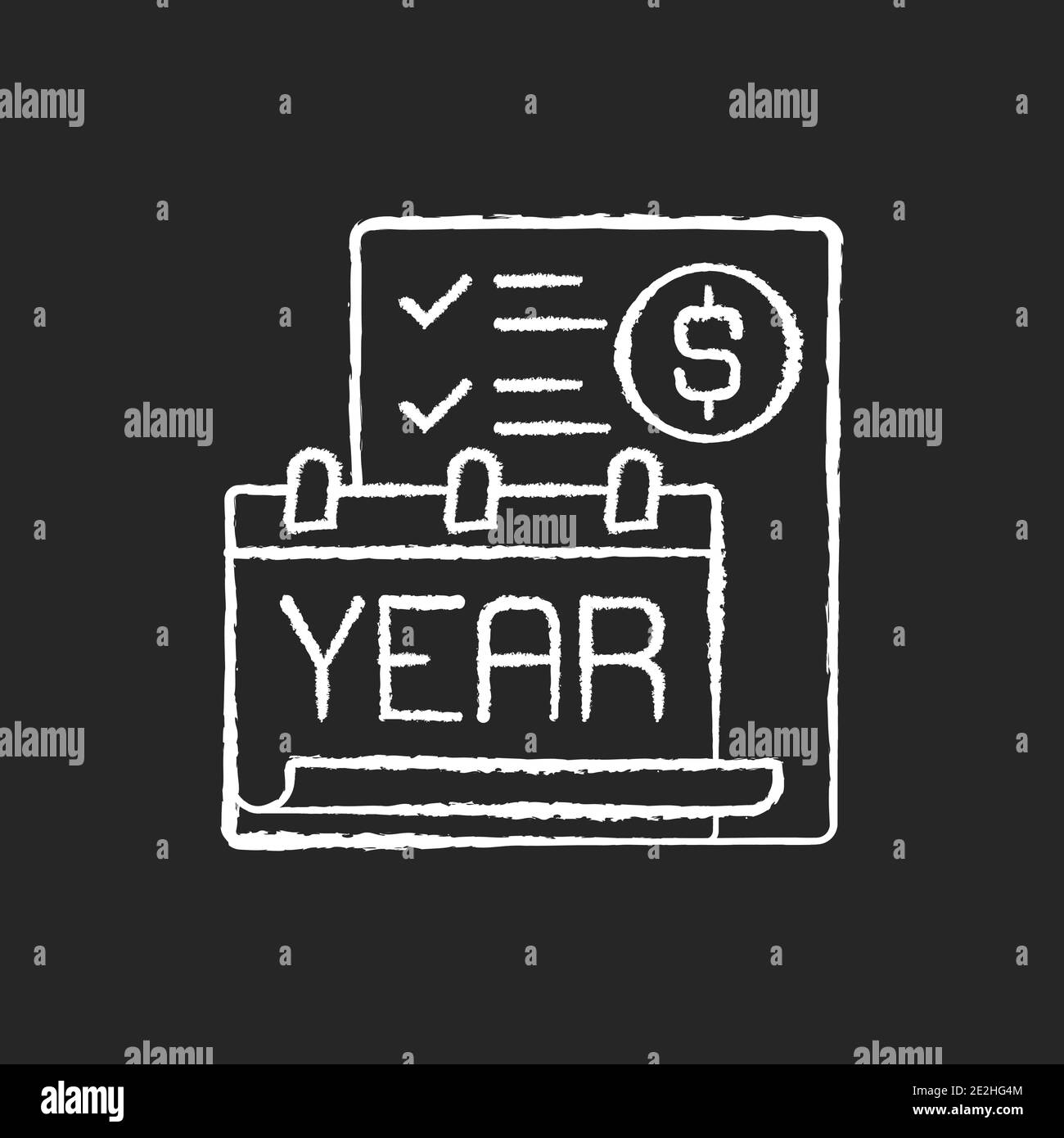 Year end closing procedure chalk white icon on black background Stock ...