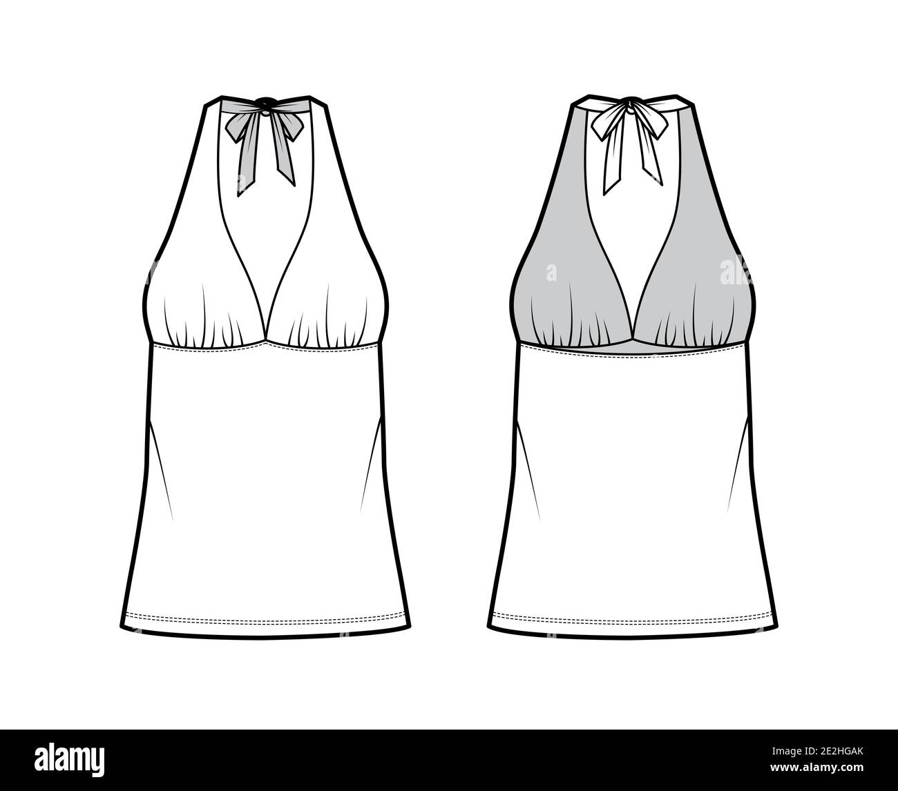 Top empire seam and tieback halter tank technical fashion illustration ...