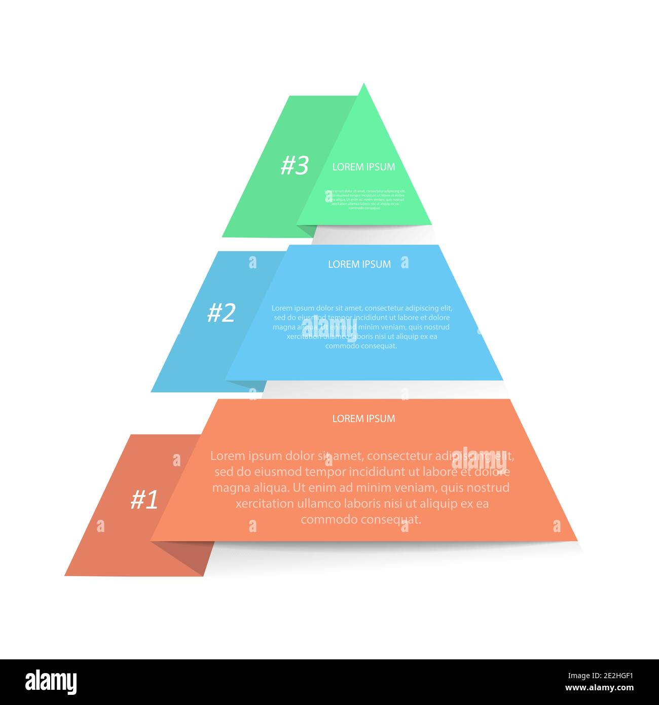 Infographic pyramid. The triangle diagram is divided into 3 parts. Business strategy, project ...