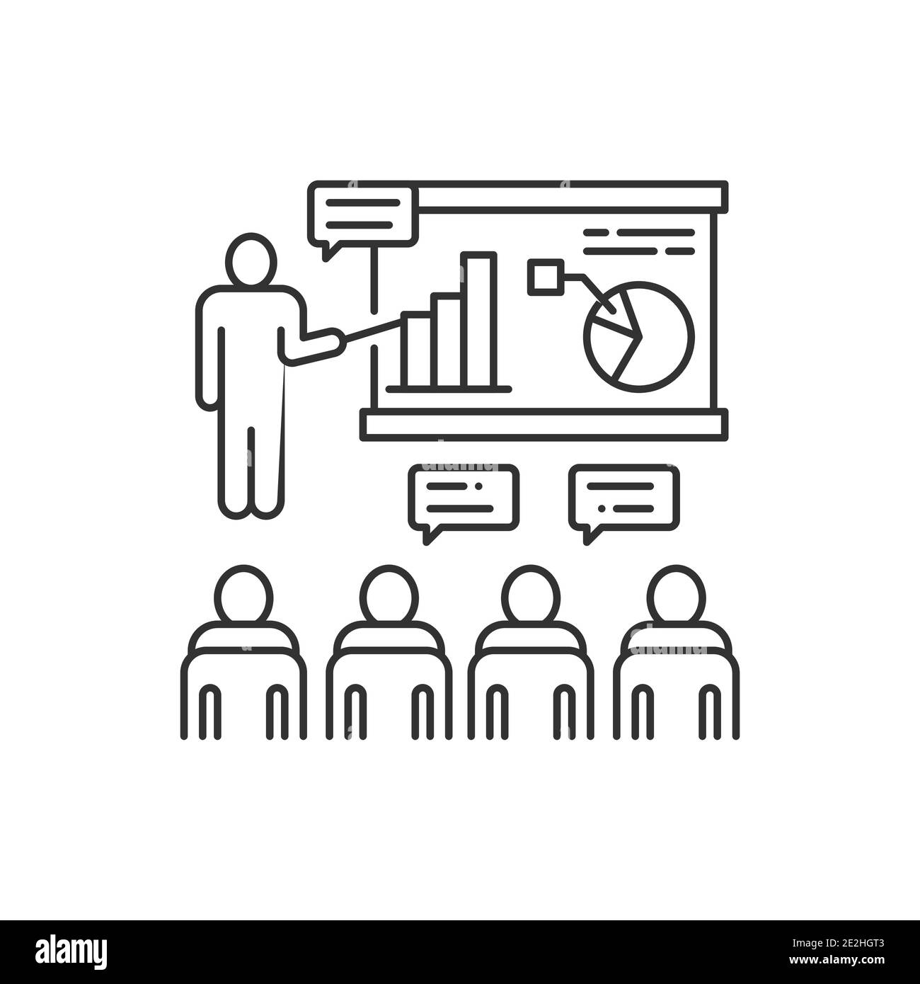 Project presentation black line icon. Business meeting and discussion. Sign for web page, app ...
