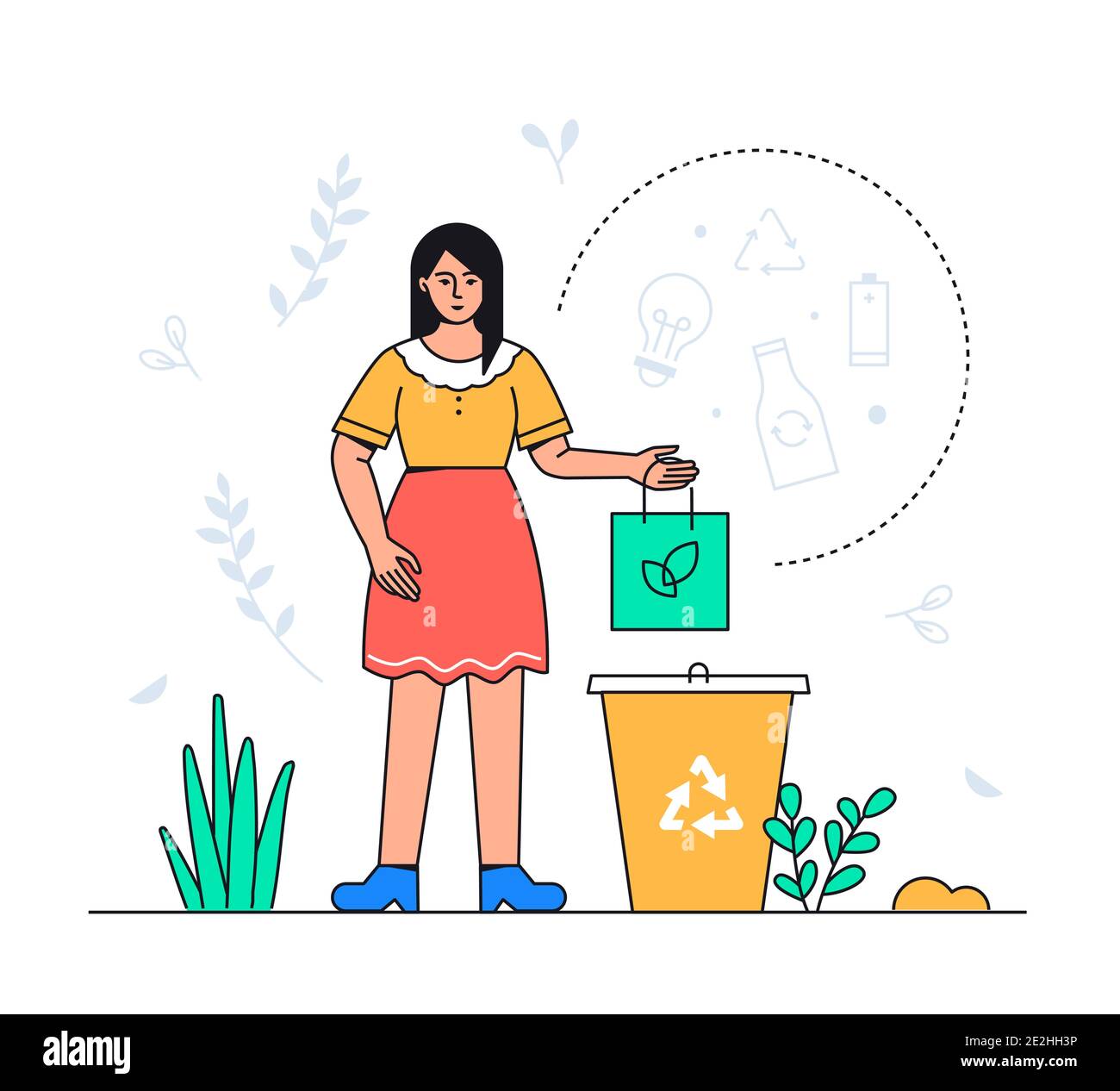 Waste sorting - colorful flat design style illustration with line ...
