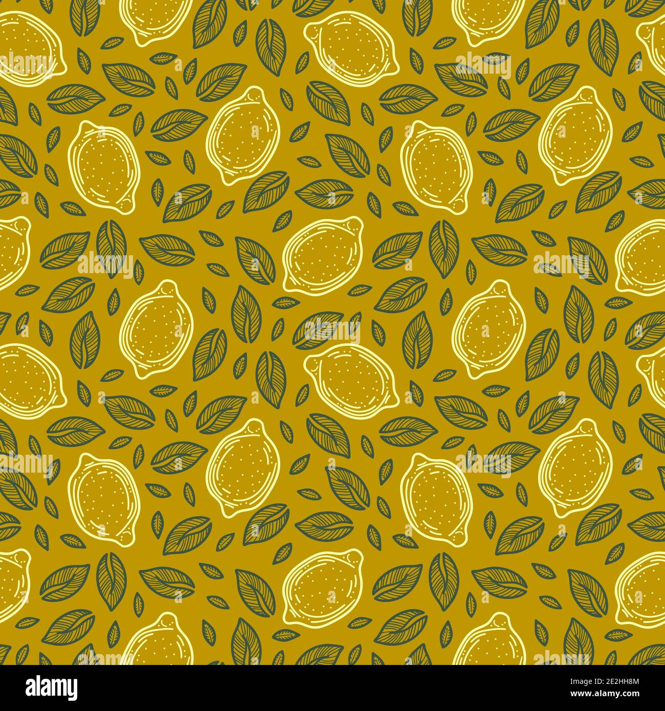 Lemon seamless pattern vector illustration. Summer design repeated textile with citrus fruits ...