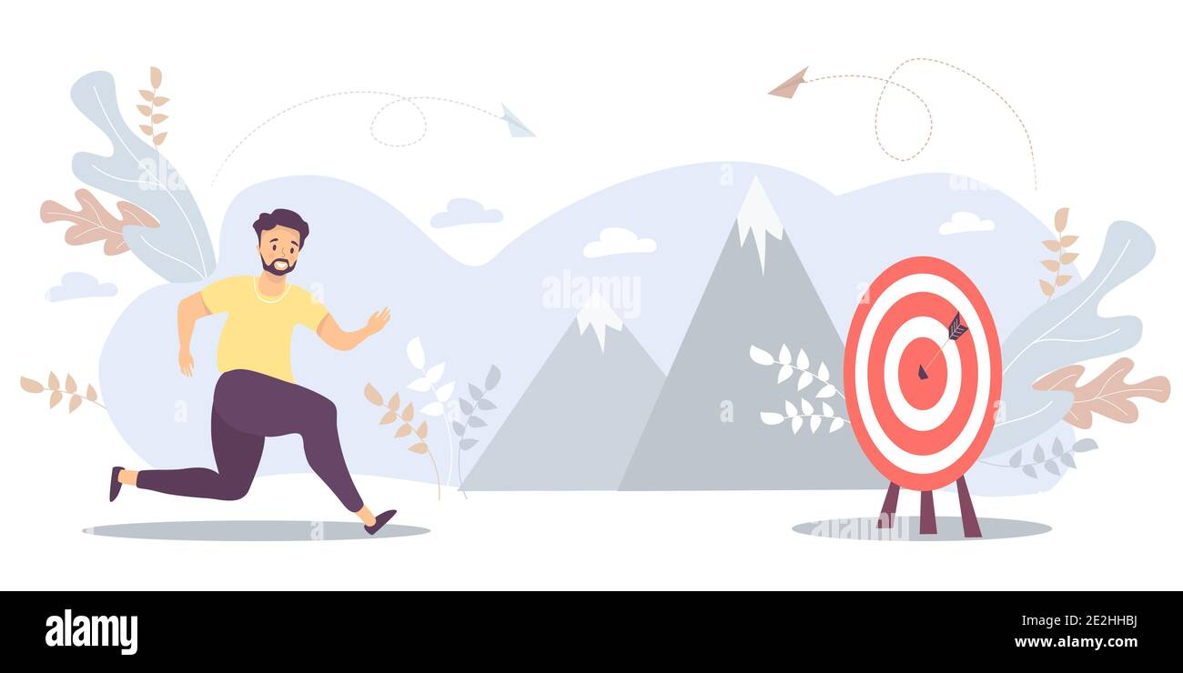 Man runs to his goal, moves on motivation to the target, the path to ...