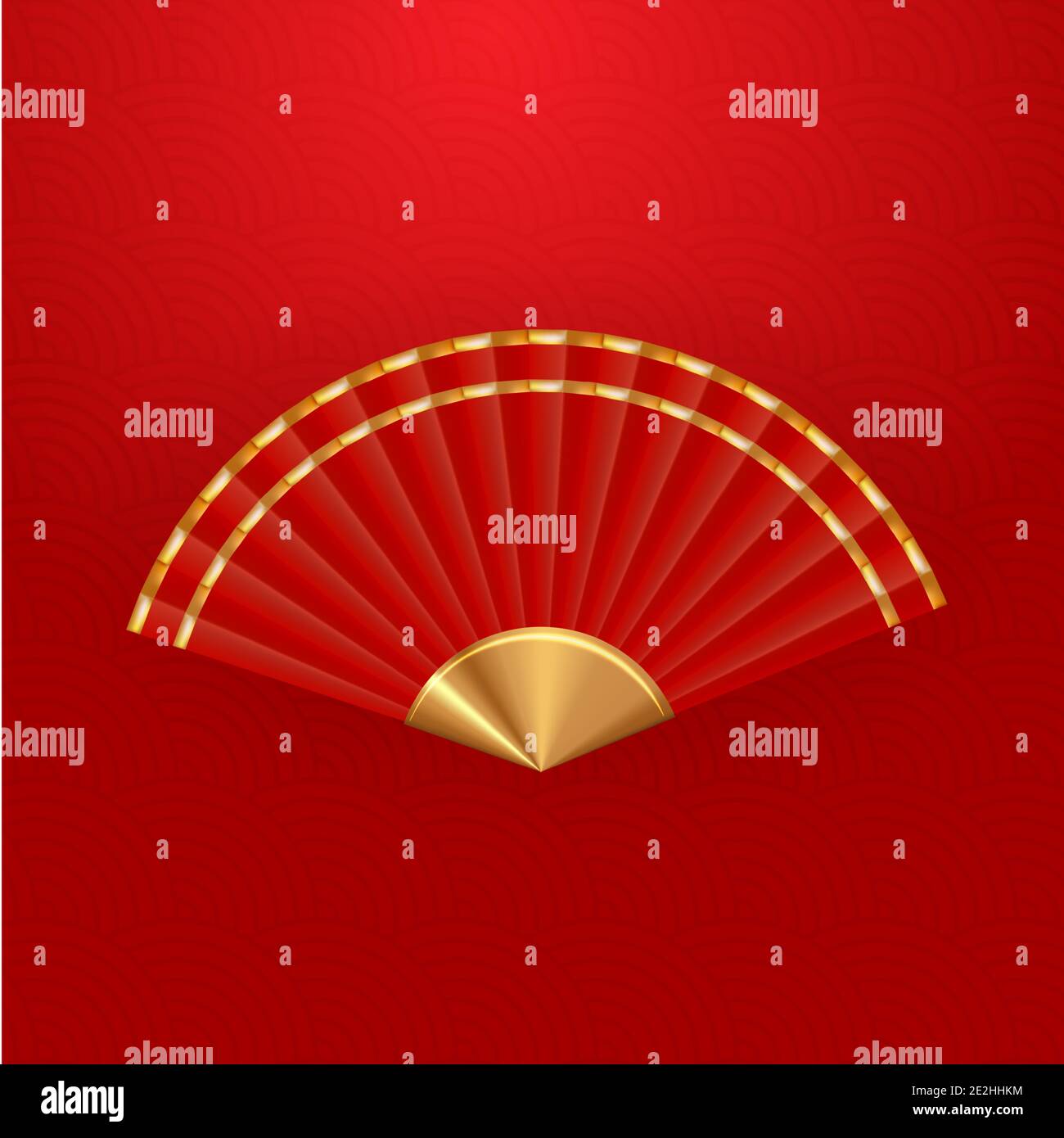 Realistic 3D red Chinese fan isolated on white background. Design ...