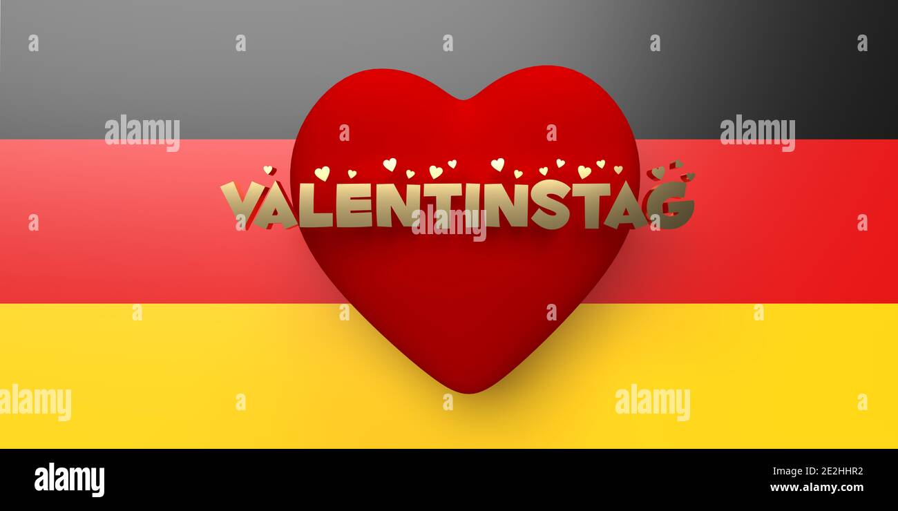 Valentines day concept in 3D rendering. A bold red heart on German flag ...
