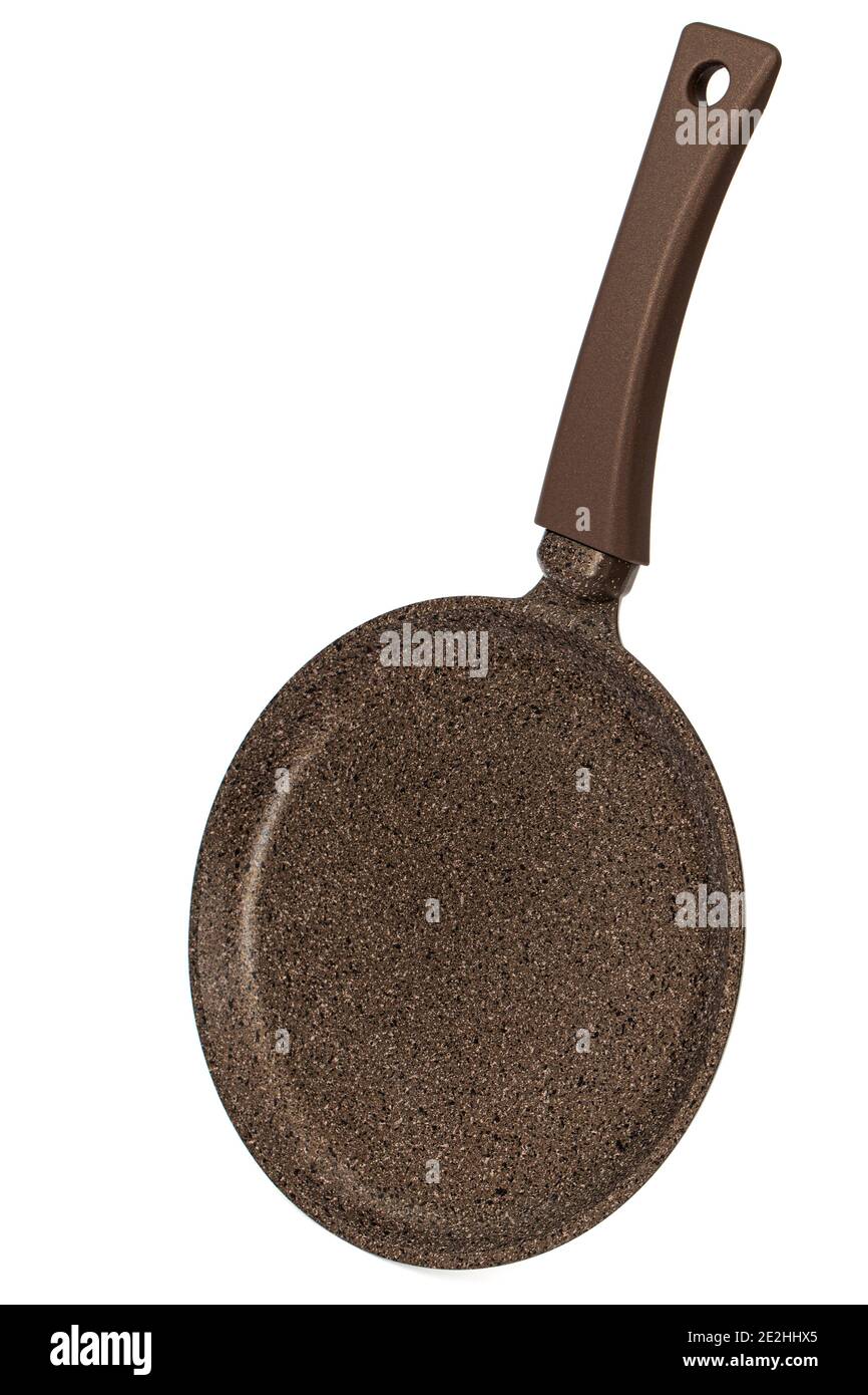 Brown frying pan with non-stick, isolated on white background Stock ...