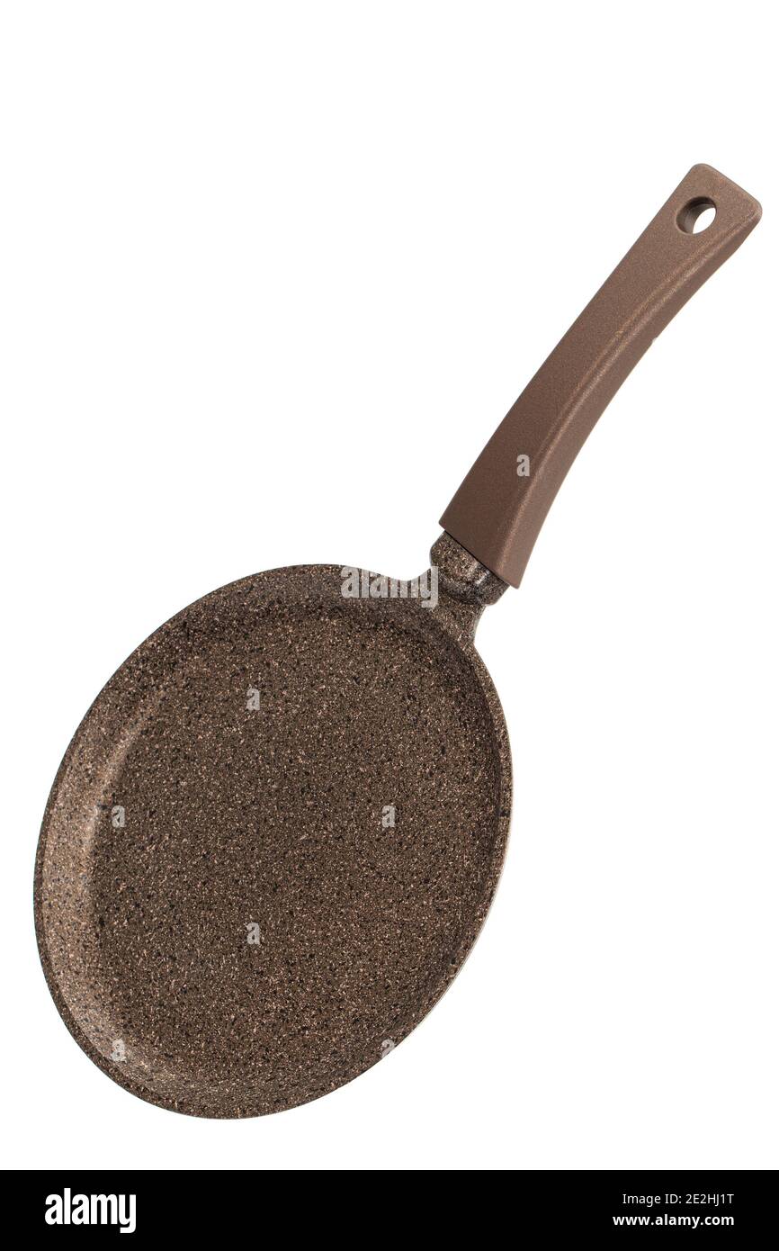 Brown frying pan with non-stick, isolated on white background Stock ...