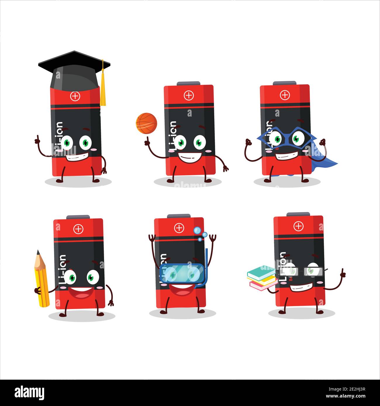 School student of li ion battery cartoon character with various ...