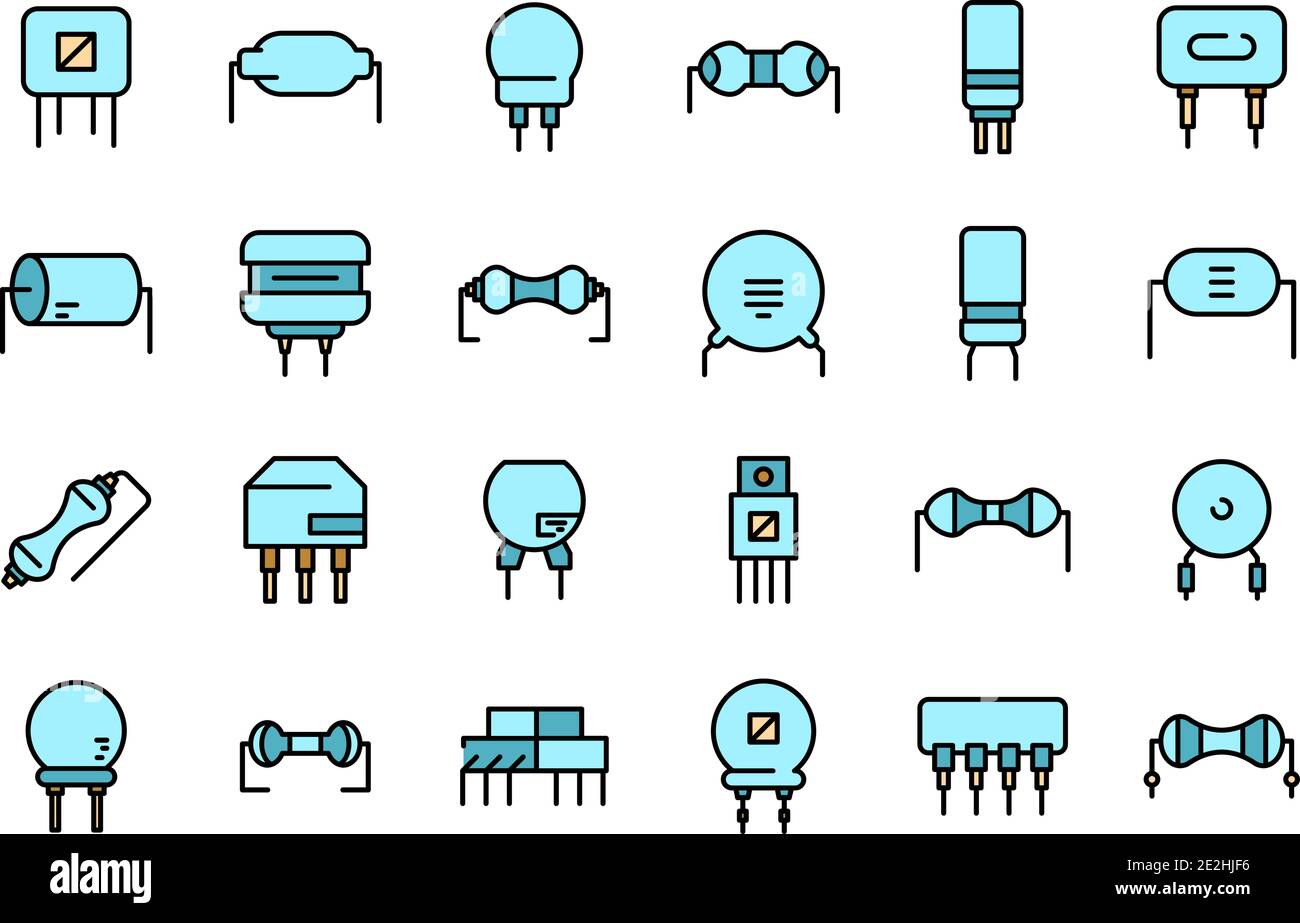 Resistor icons set. Outline set of resistor vector icons thin line ...