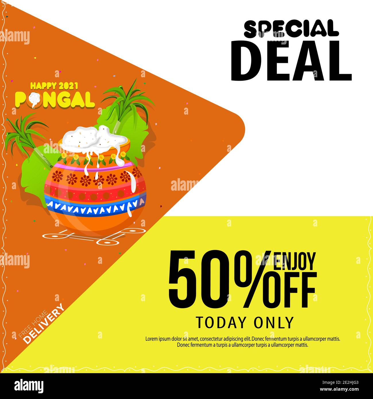 Pongal Festival Sale Template Design with 50% Discount Offers, Social ...