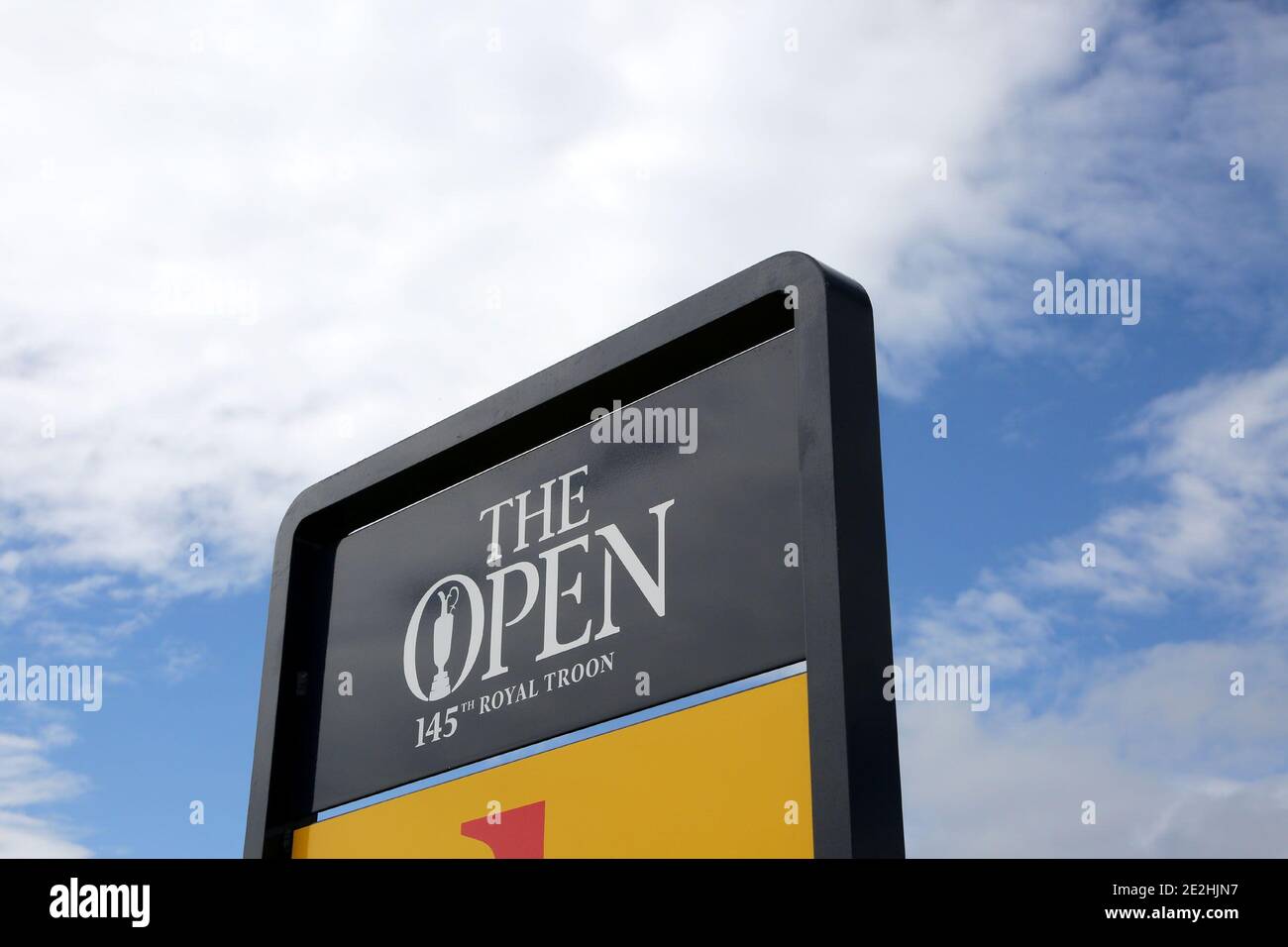 The Open, the 145th Open golf at Royal Troon sign Stock Photo - Alamy