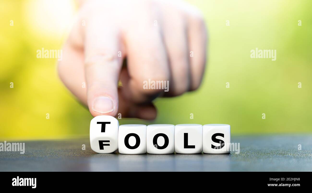 Tools for fools. Dice show the words tools and fools Stock Photo - Alamy
