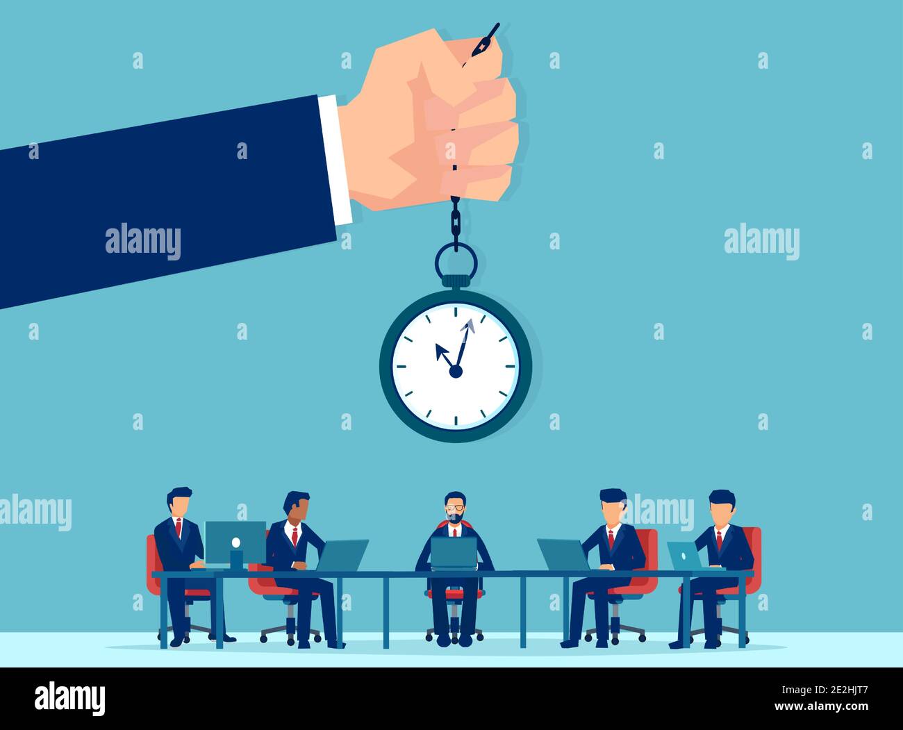 Vector of office workers working overtime being controlled by a ...