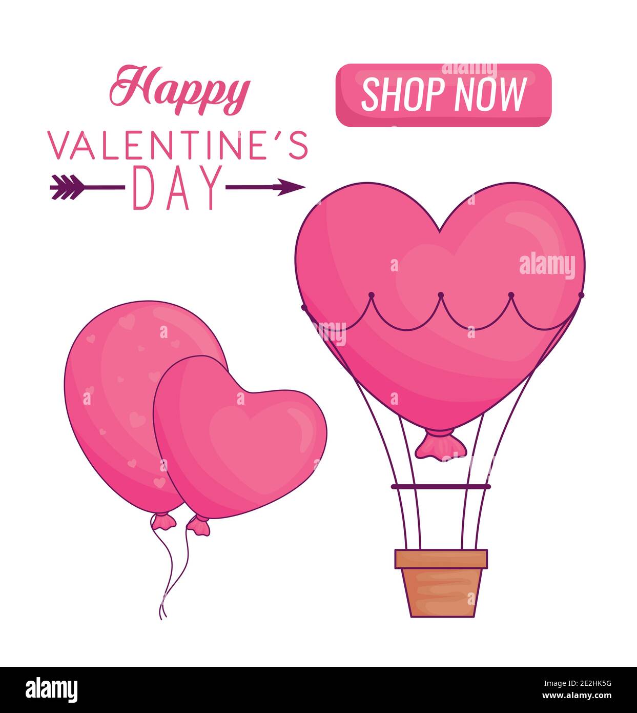 Hapy valentines day heart balloons and hot air balloon vector design ...
