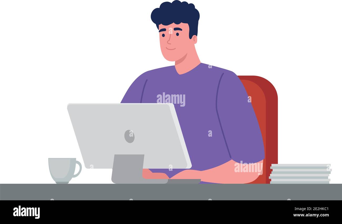 software developer programming in desktop office scene Stock Vector ...