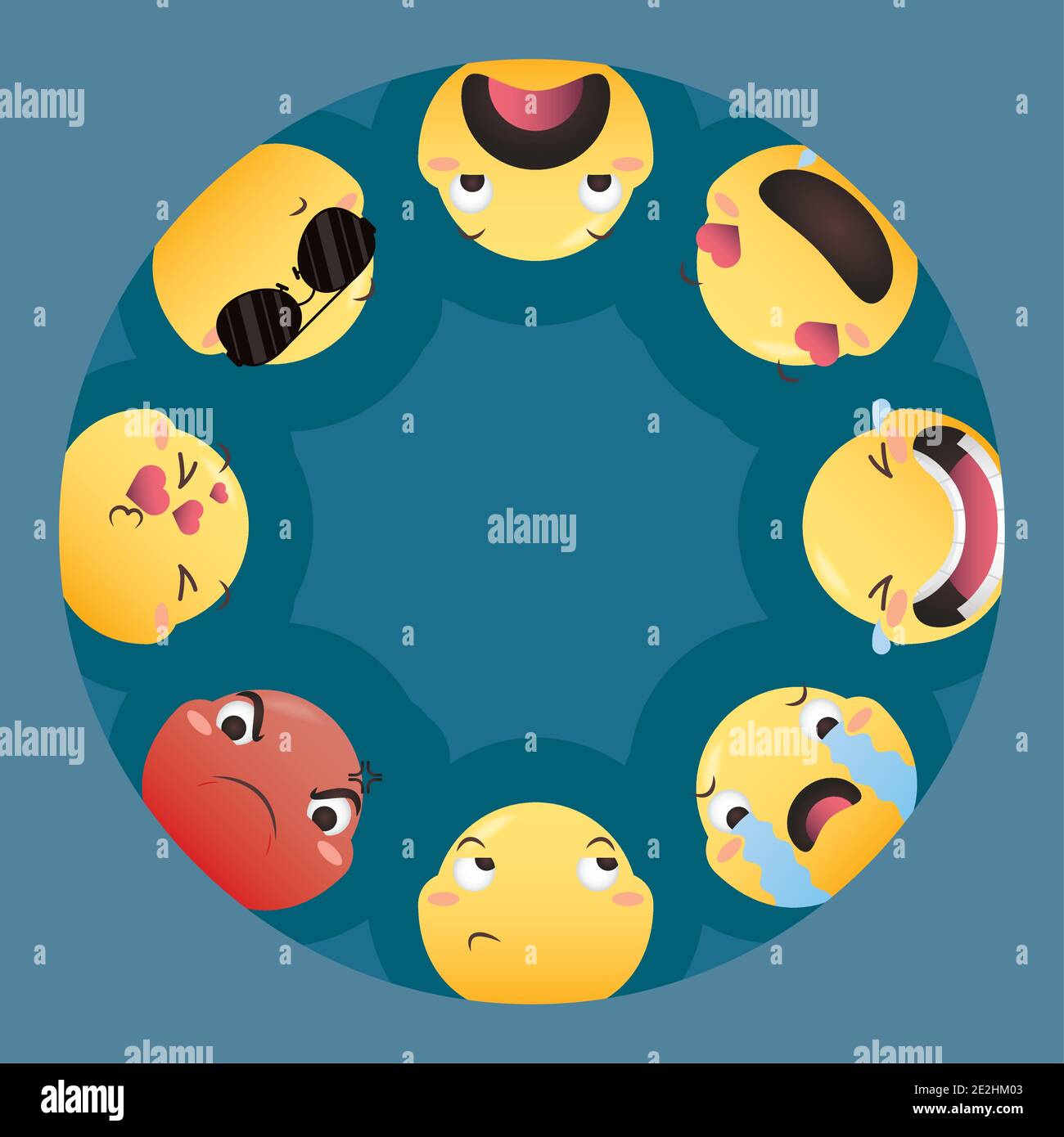 Emoji faces circle icon set design, Emoticon cartoon expression and ...