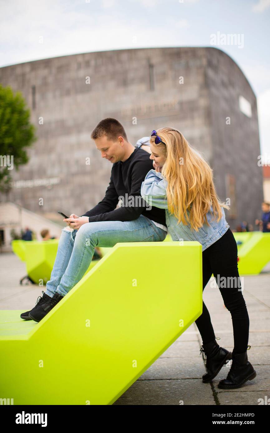 Telephone bench modern hi-res stock photography and images - Alamy