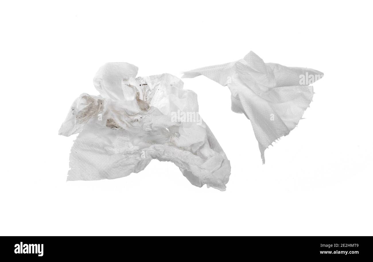 Used screwed paper tissue isolated on white background. Crumpled tissue ...
