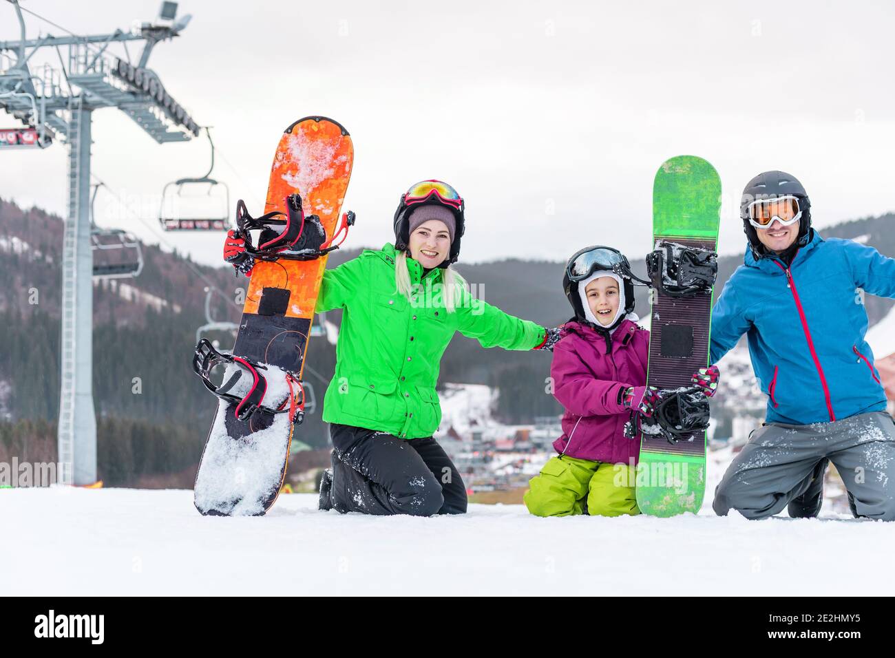 snowboard lesson in winter resort Stock Photo - Alamy