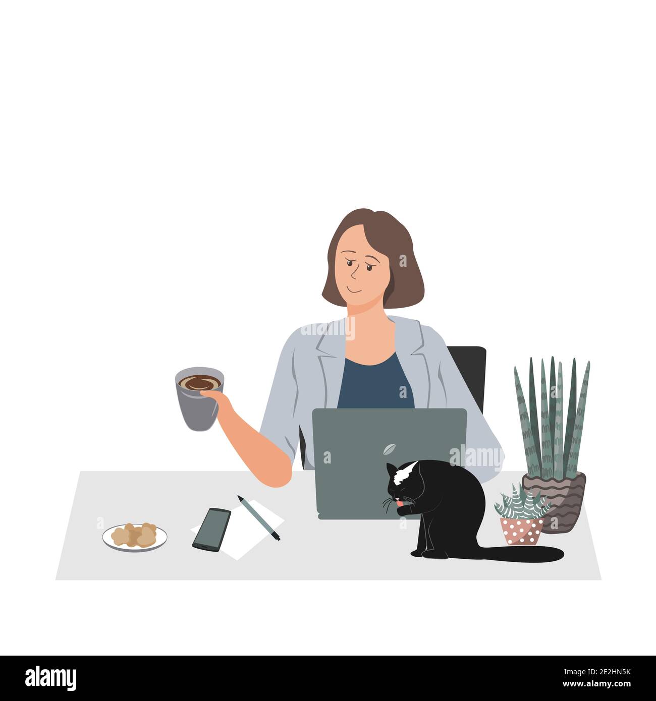 Happy woman employee workplace Cut Out Stock Images & Pictures - Alamy