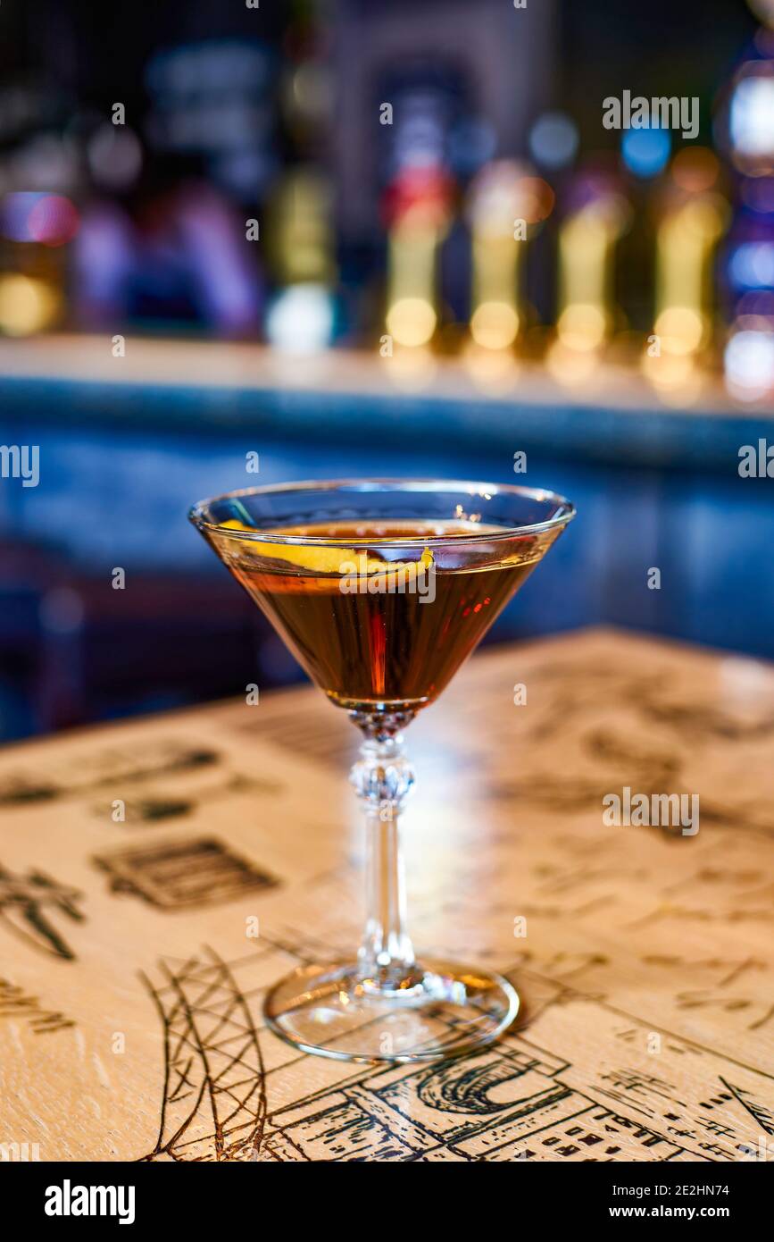 Delicious alcoholic cocktail in a beautiful glass in a restaurant Stock ...