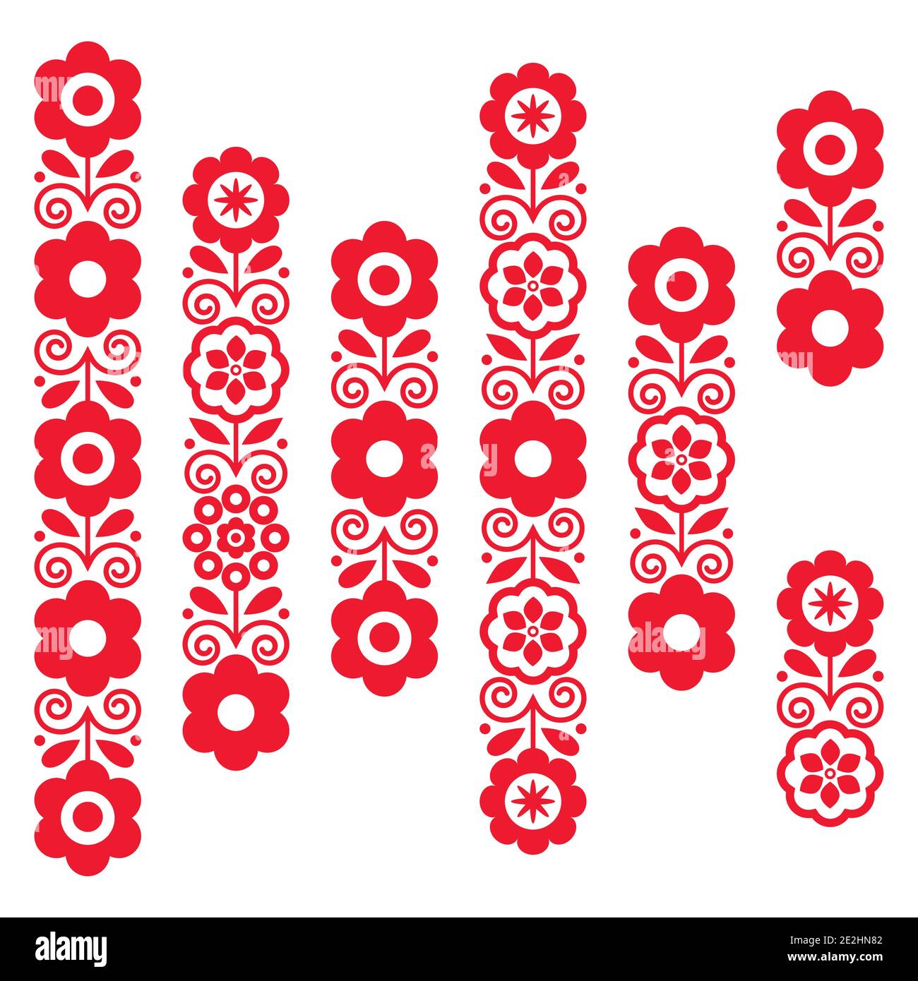 Polish retro folk art vector long vertical design elements set inspired ...