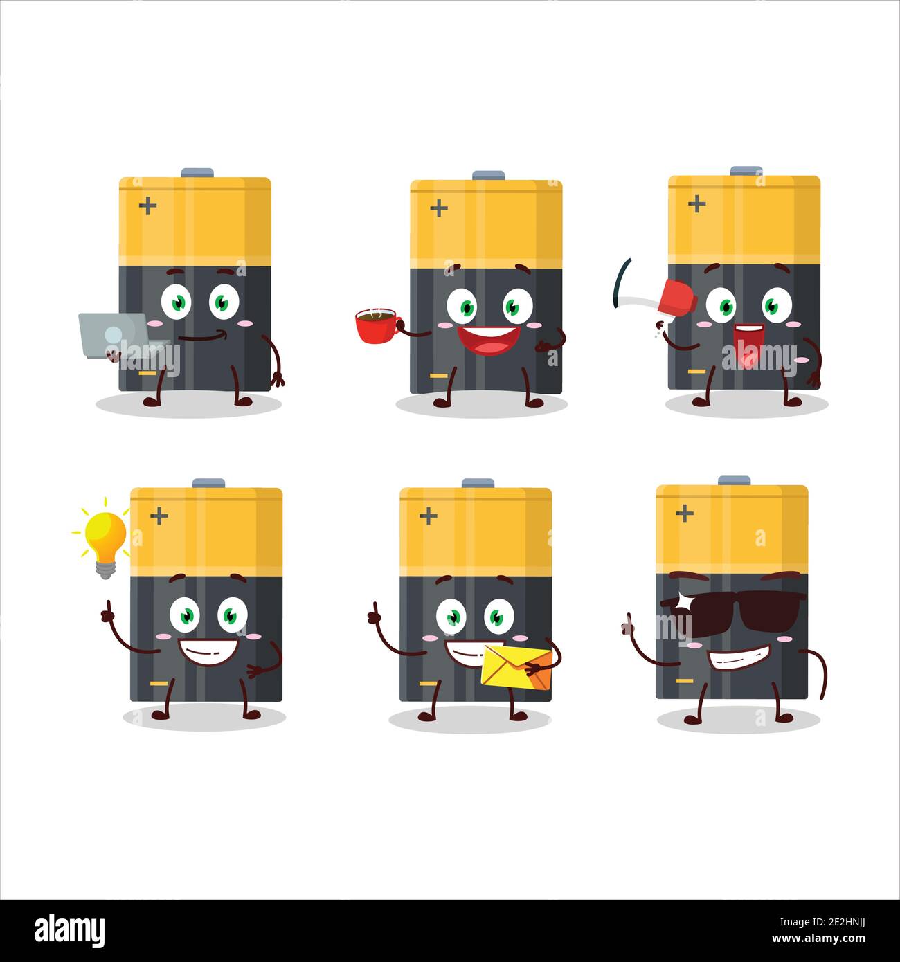 Power battery cartoon character with various types of business ...