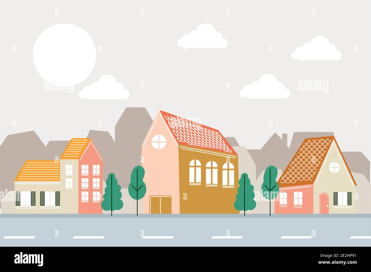 Houses in front of road design, Home real estate building theme Vector ...