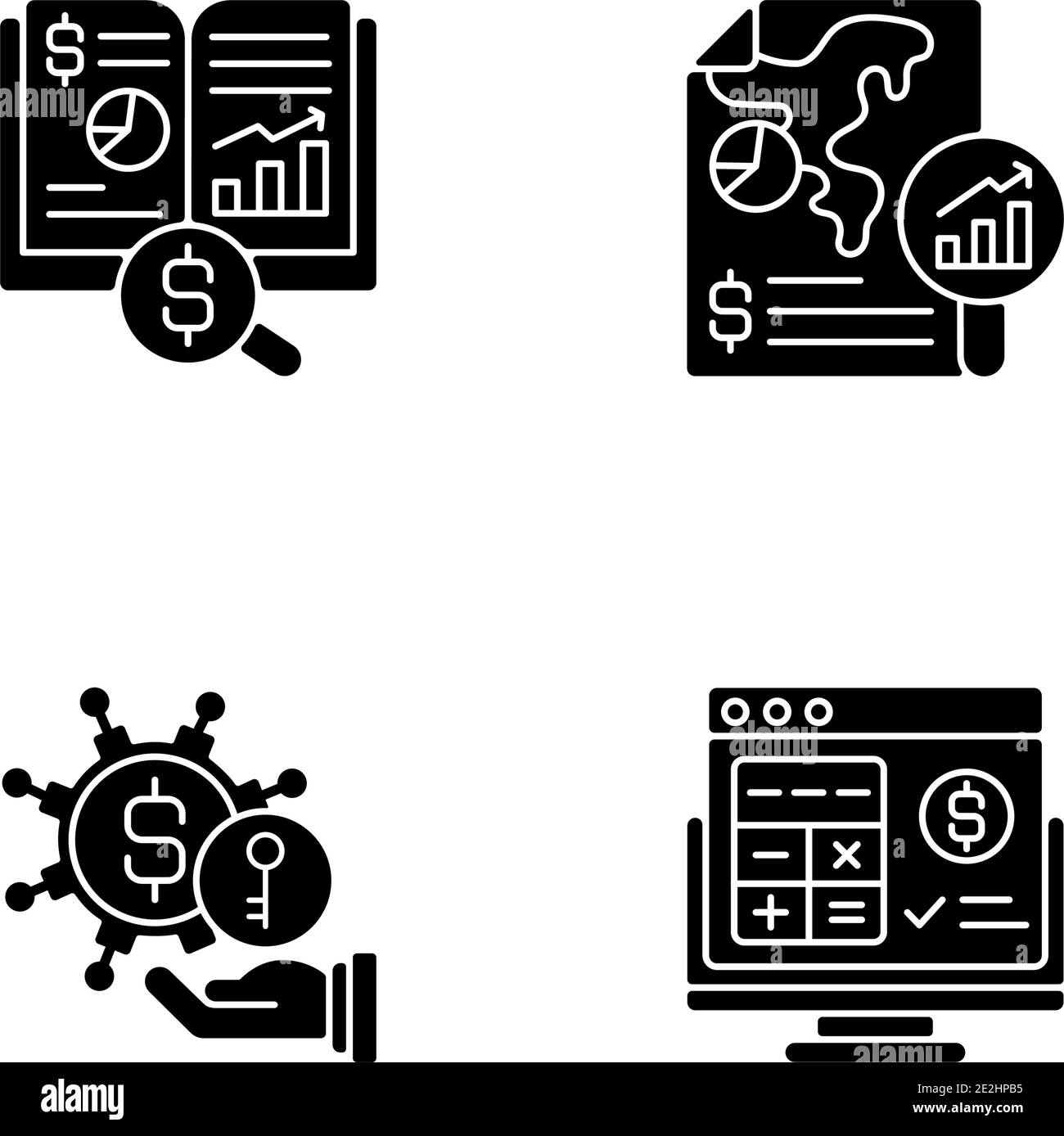 Accounting black glyph icons set on white space Stock Vector Image ...