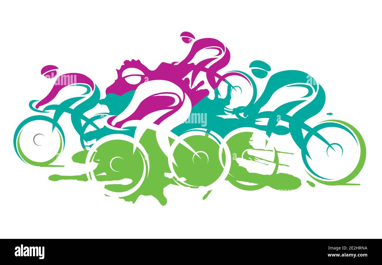 Cycling race, expressive Stylized. Colorful Illustration of cyclists in ...