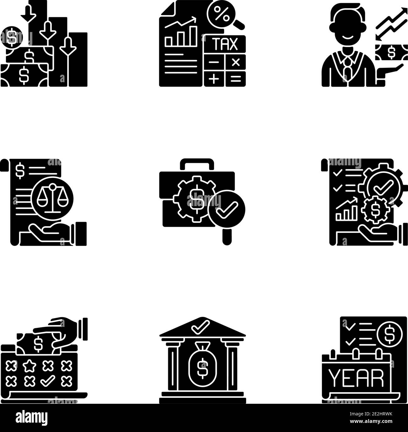 Accounting black glyph icons set on white space Stock Vector Image ...