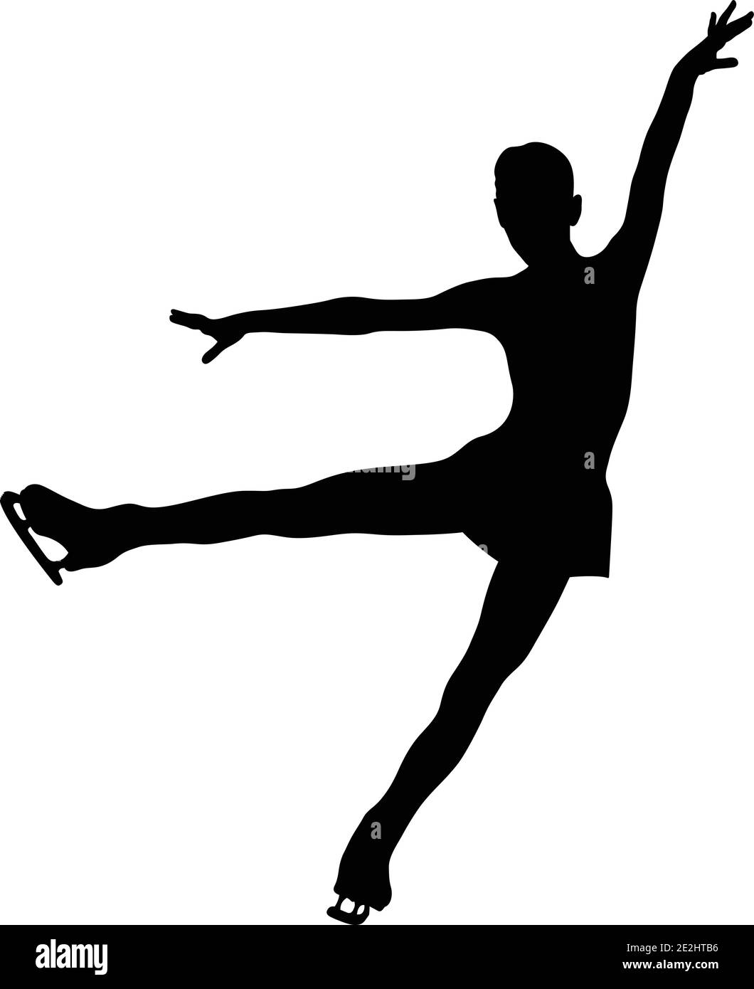 graceful figure skater girl black silhouette on white background Stock ...