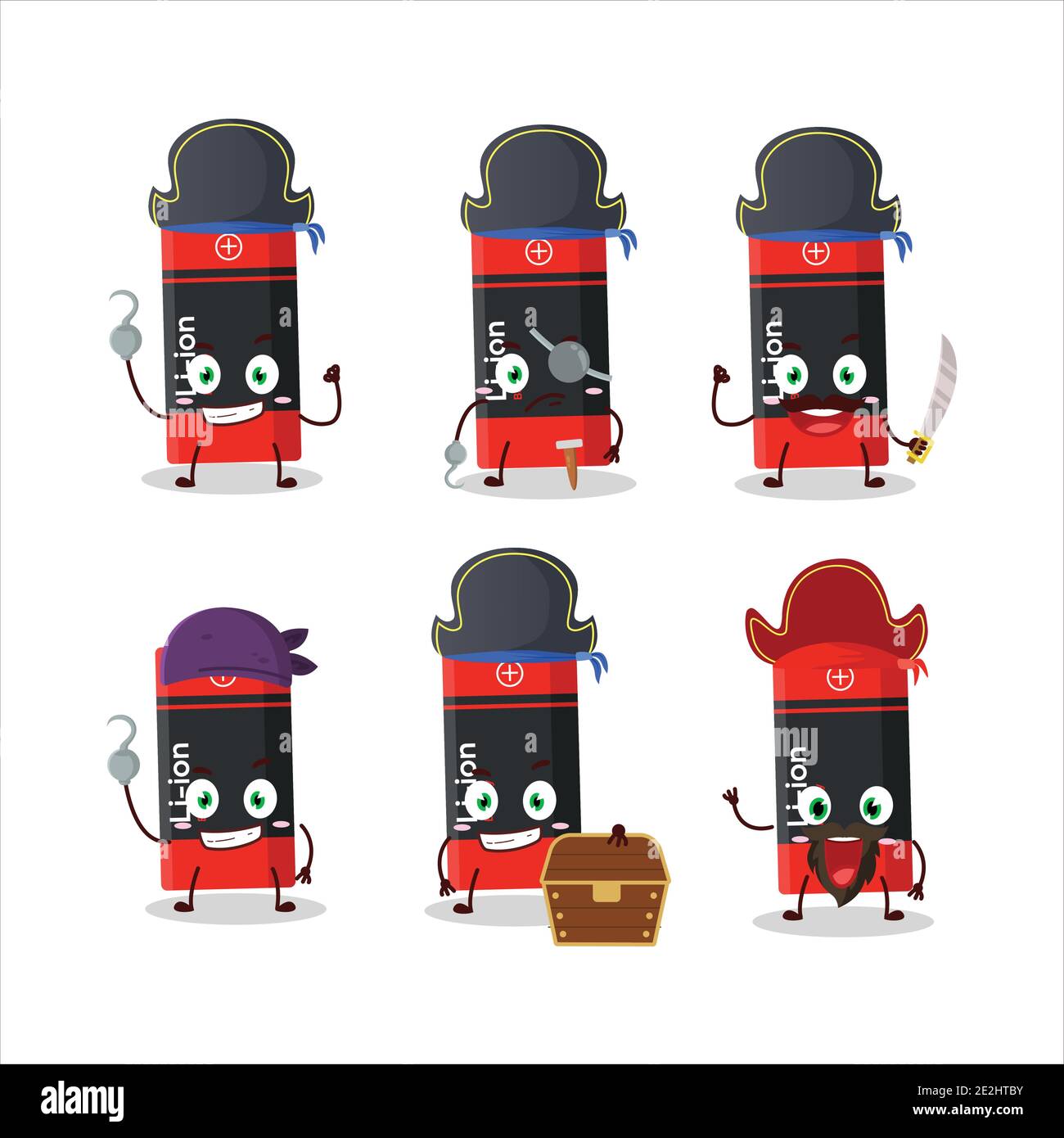 Cartoon character of li ion battery with various pirates emoticons ...