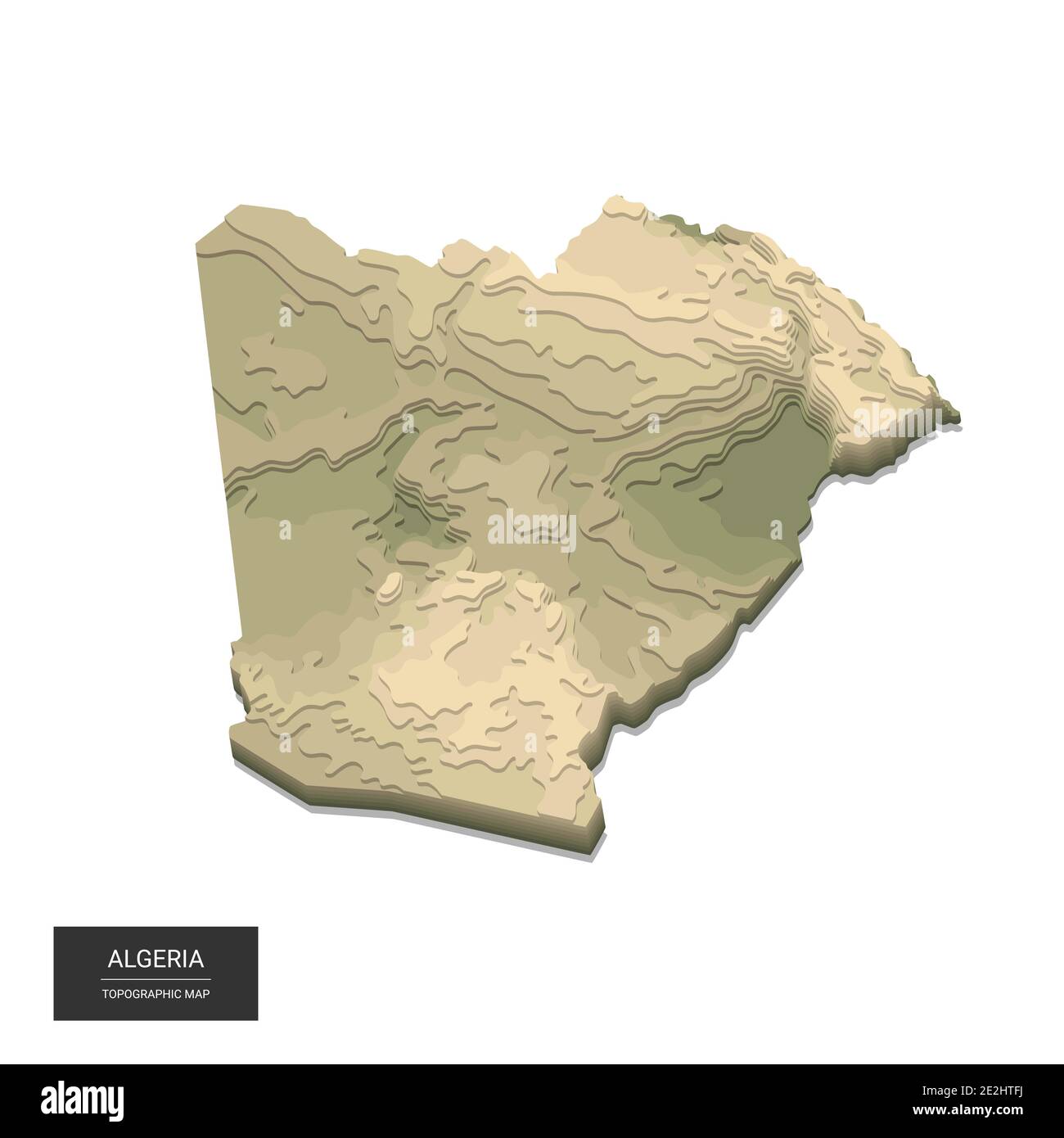 Algeria map - 3D digital high-altitude topographic map. 3D vector illustration. Colored relief ...
