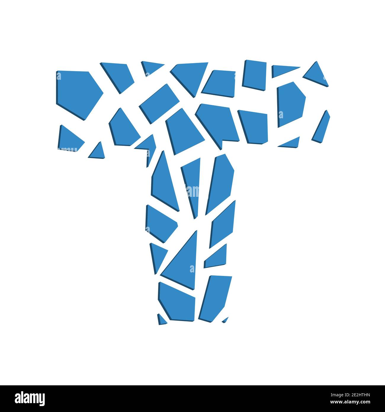 Broken T letter of glass and pieces vector logo illustration on white ...