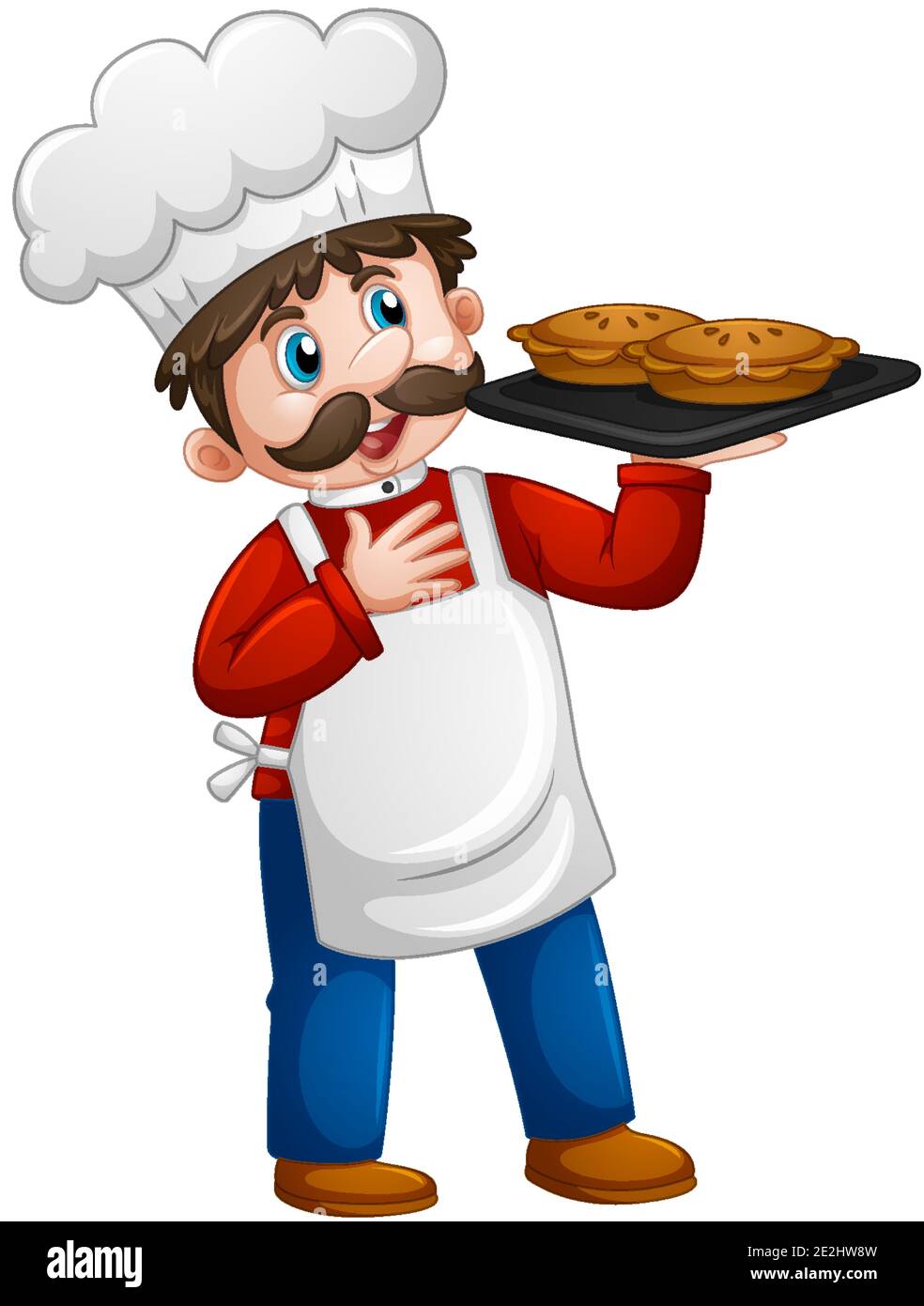 Chef holding tray of pie on white background illustration Stock Vector ...