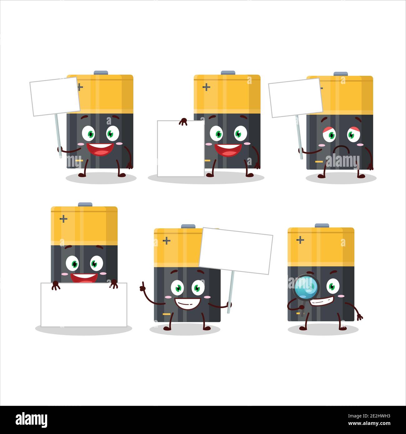 Power battery cartoon character bring information board. Vector ...