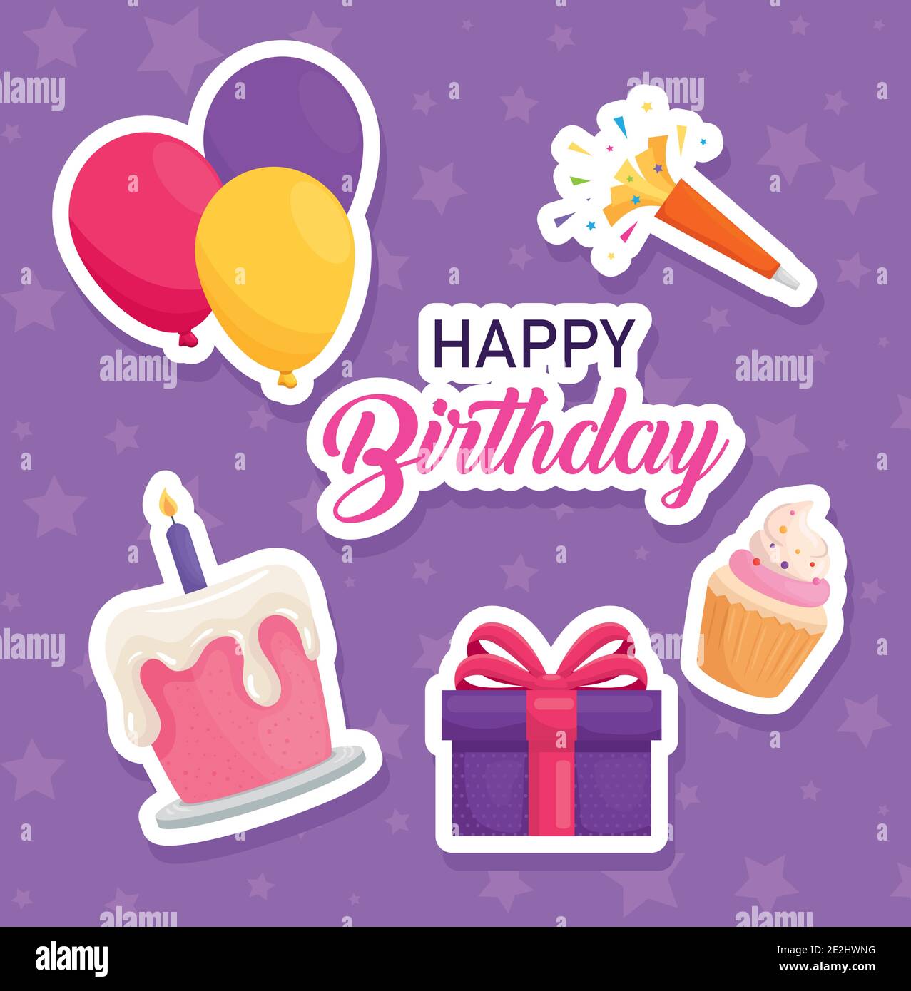 Happy birthday stickers icon set vector design Stock Vector Image & Art ...