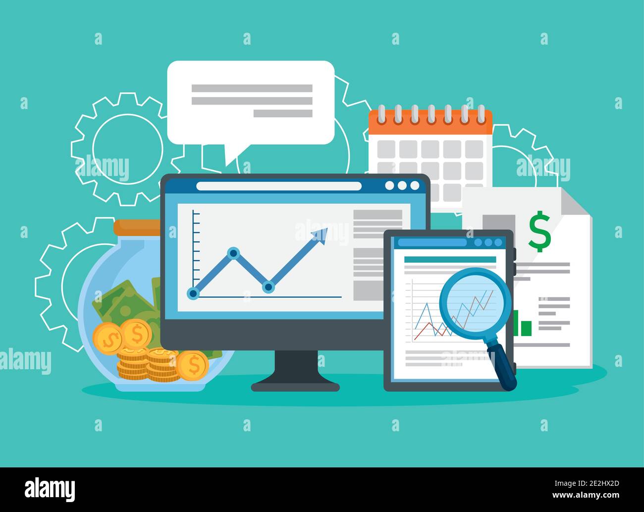 desktop with financial set icons Stock Vector Image & Art - Alamy
