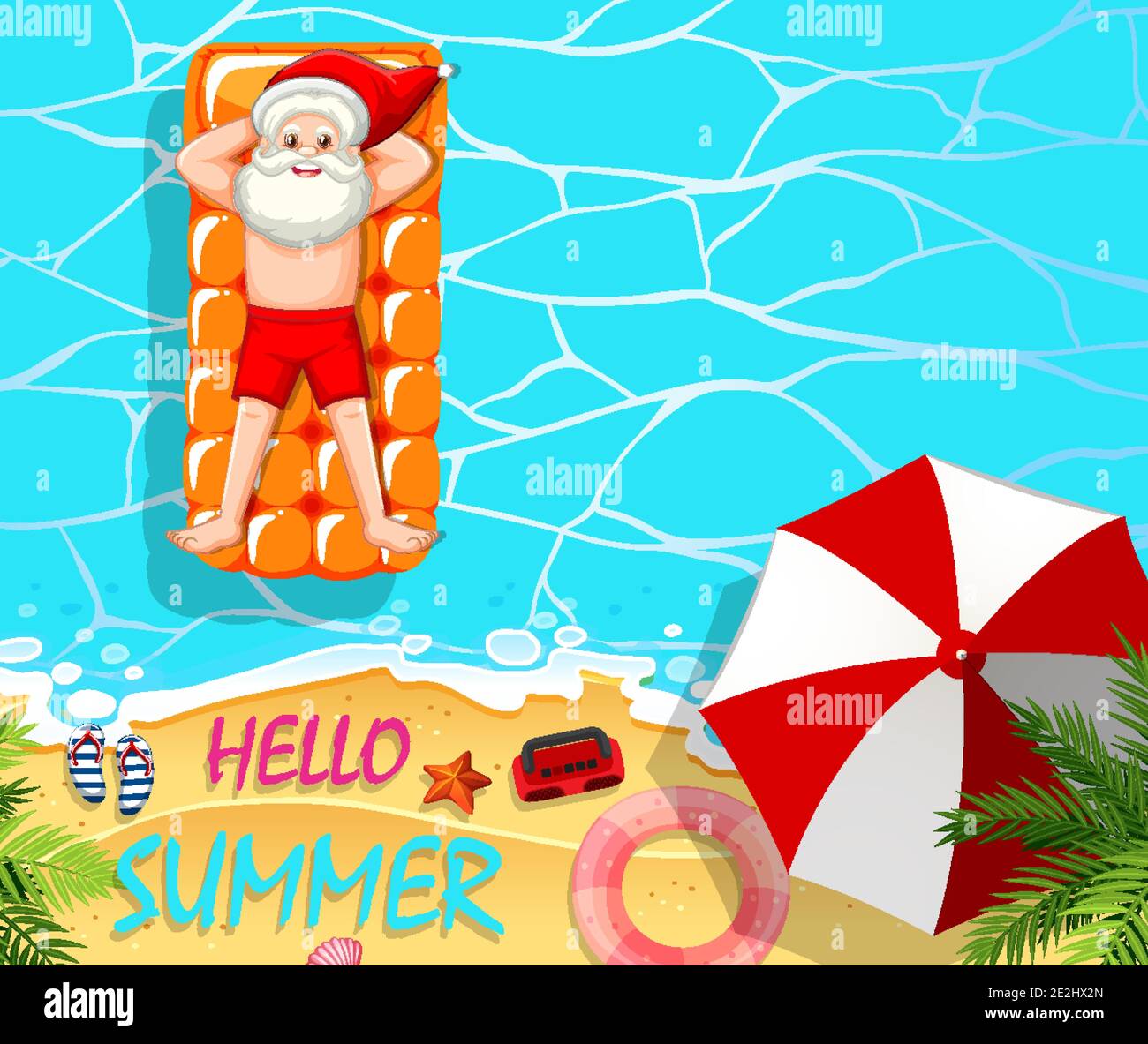 Santa Claus relax in the pool summer theme illustration Stock Vector ...