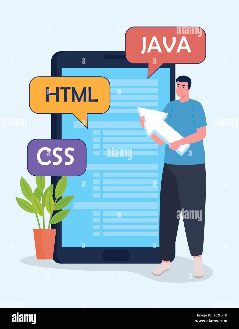 development software with tablet and languages character Stock Vector ...