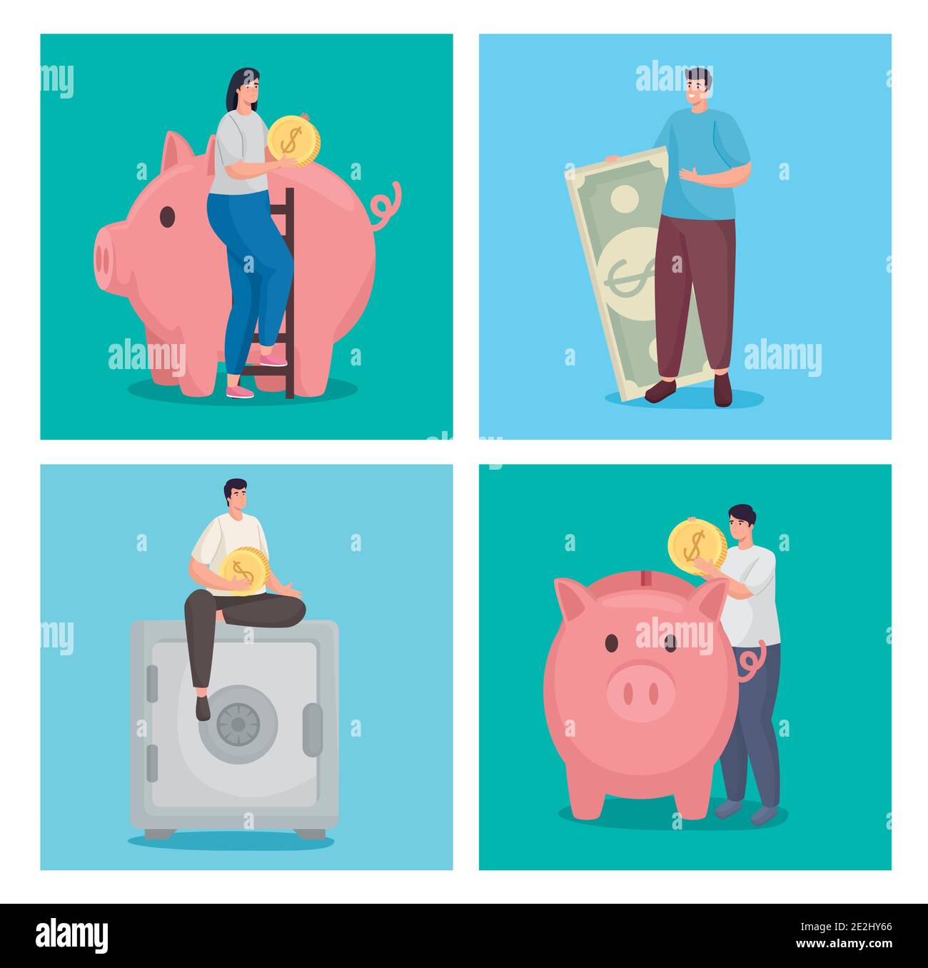 Save money and people with coins symbol collection vector design Stock ...