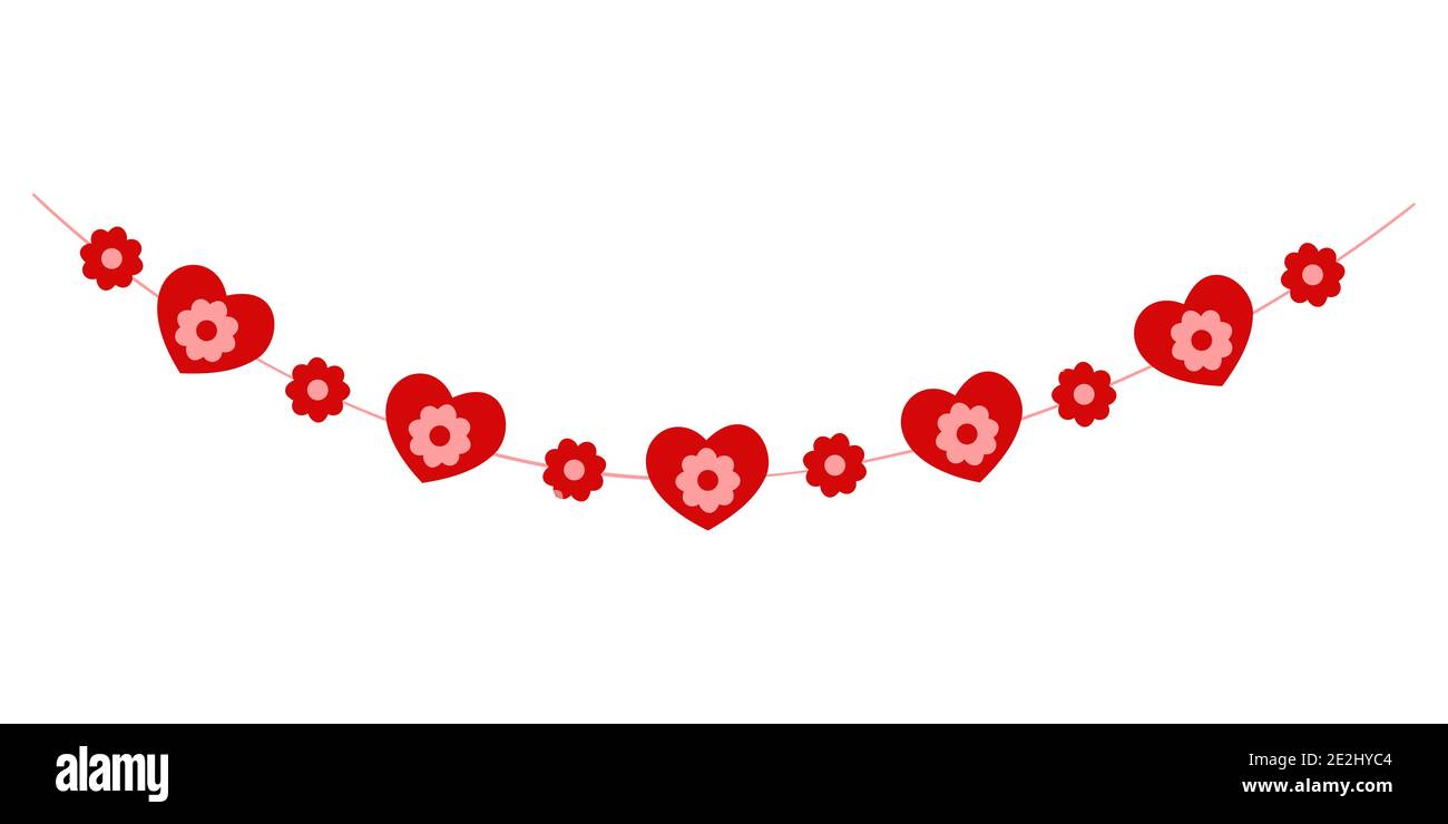 Heart and flowers bunting isolated on white background. Garland for ...