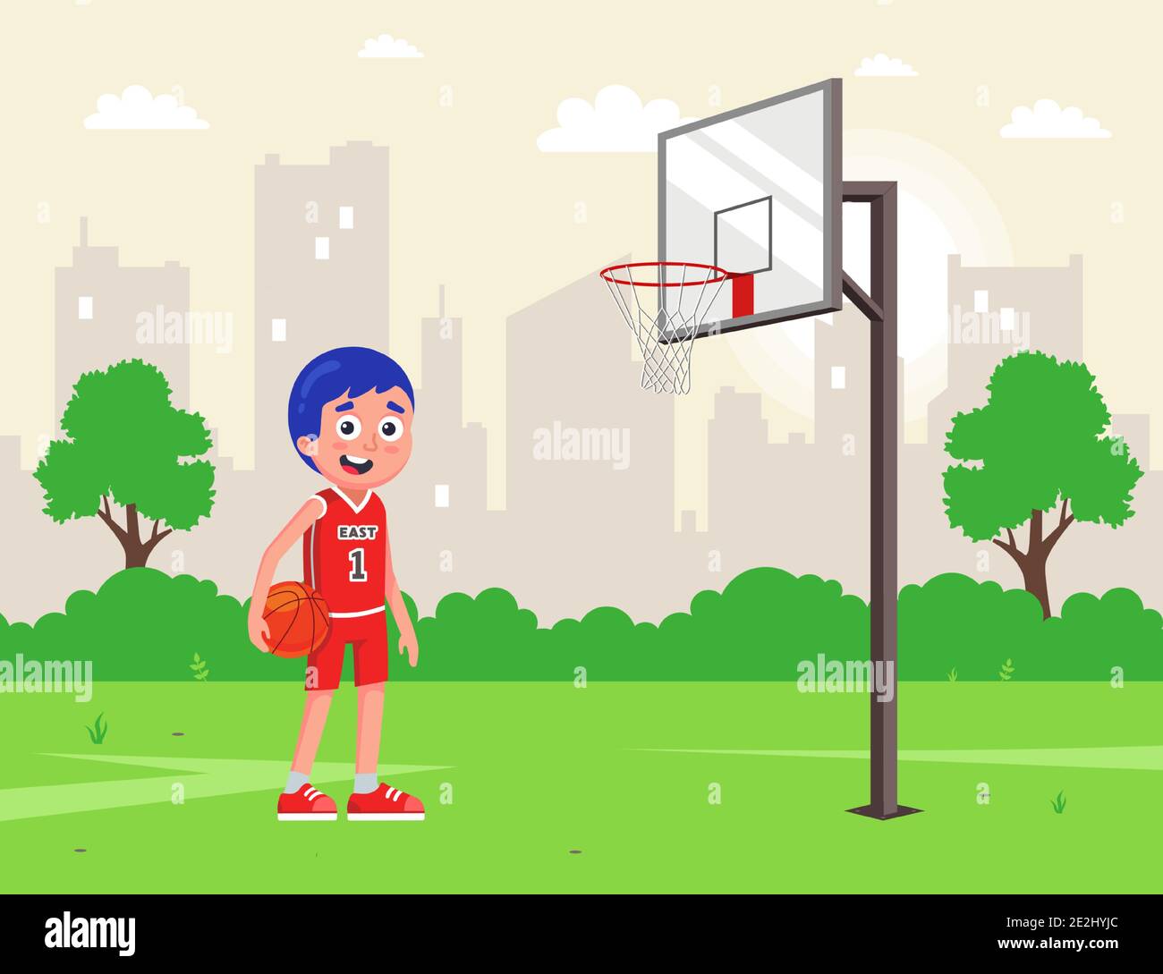 amateur basketball in the backyard. athlete in uniform with a ball ...